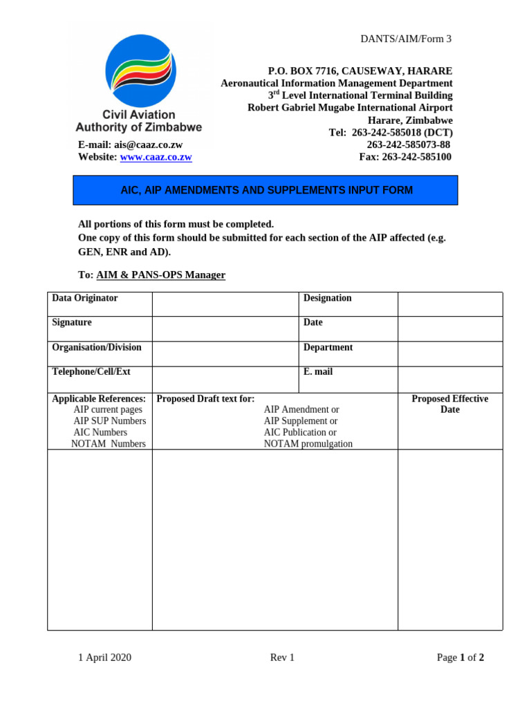 Dants - Aim - Form 3 Aic - Aip Amendments and Aip Supplements Input ...