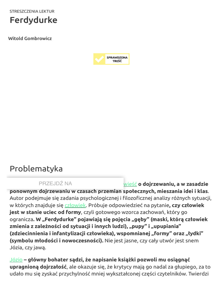Problematyka Ferdydurke | PDF