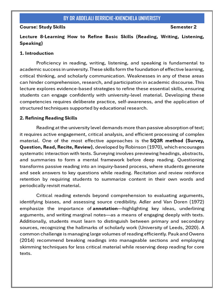 Lecture 8-Learning How To Refine Basic Skills (Reading, Writing ...