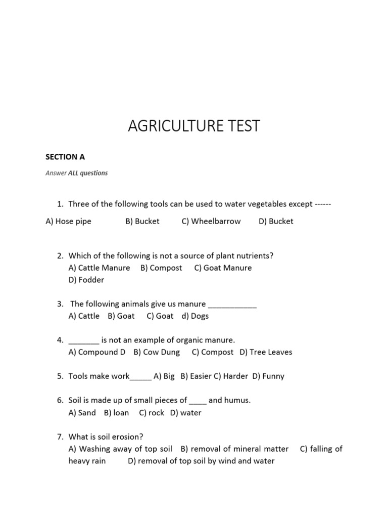 Agriculture Test Questions and Answers | PDF