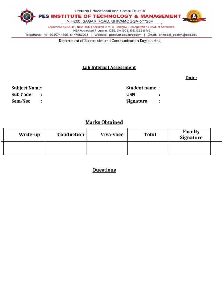 Lab Internal Assessment Format | PDF