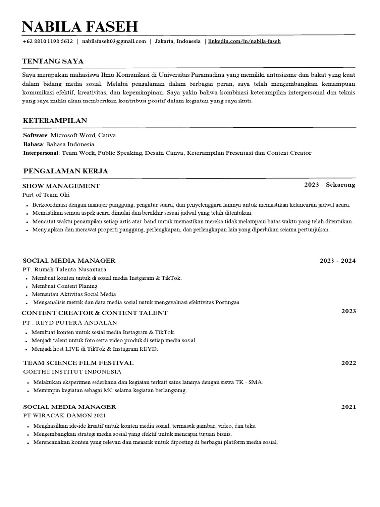 CV ATS Nabila Faseh 2 | PDF