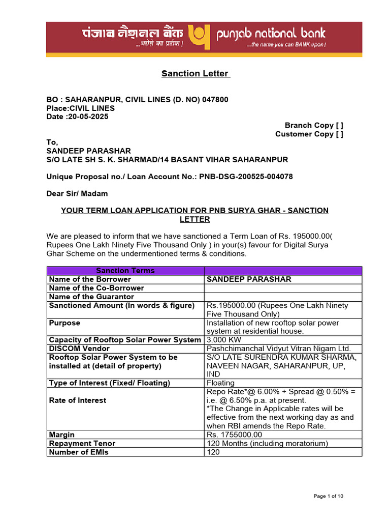 Sanction Letter | PDF | Loans | Banks