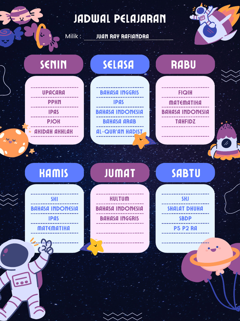 Warna Warni Luar Angkasa Jadwal Pelajaran Sekolah | PDF