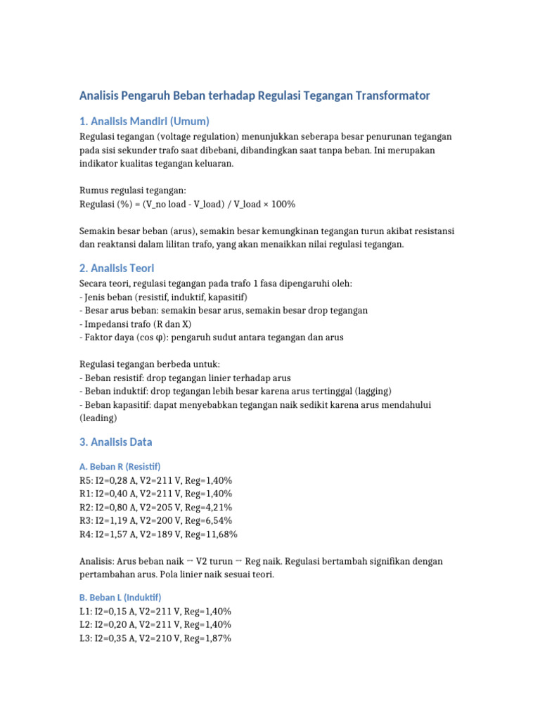 Analisis Regulasi Tegangan Trafo | PDF