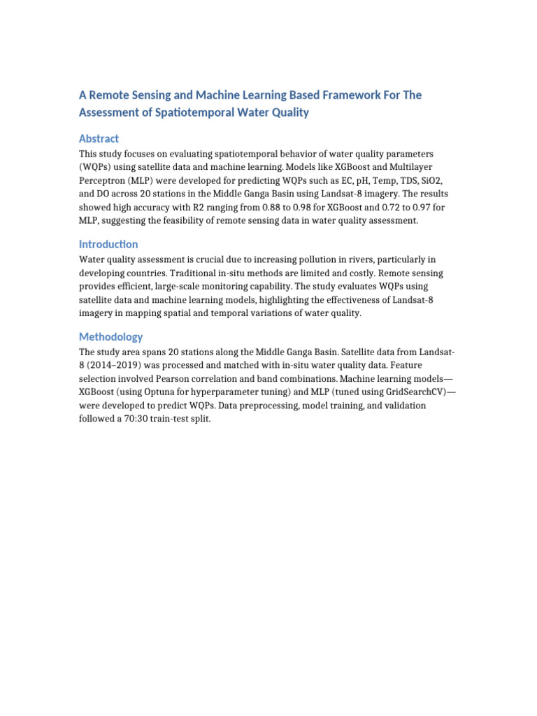 Spatiotemporal Water Quality Assessment | PDF | Remote Sensing | Machine Learning