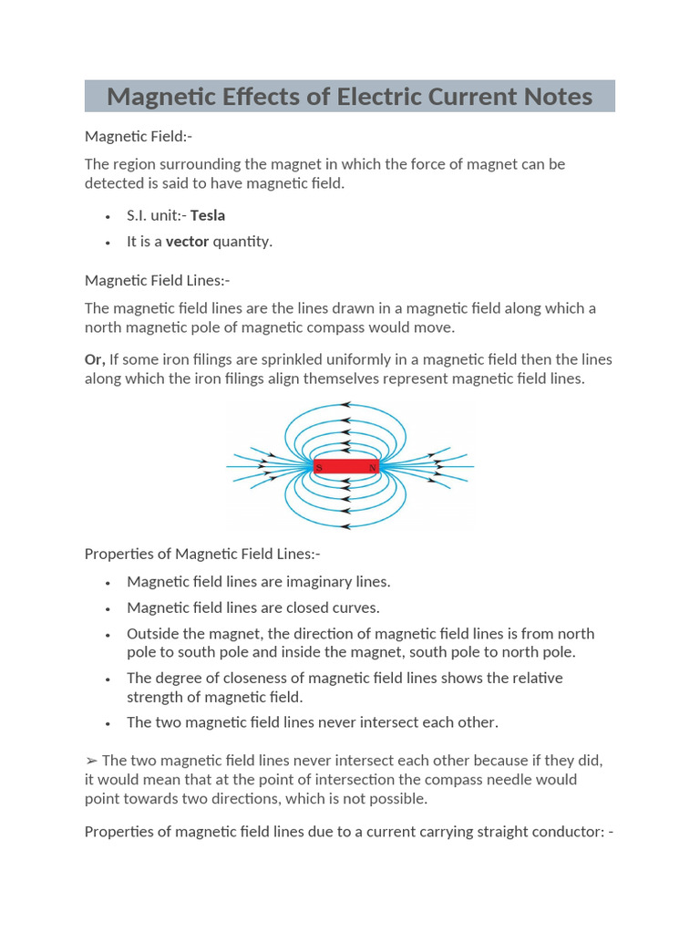Magnetic Effects of Electric Current | PDF | Magnetic Field ...
