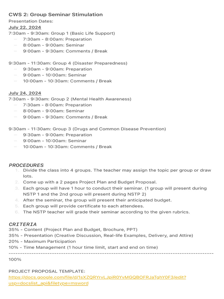 CWS 2 Group Seminar Stimulation | PDF