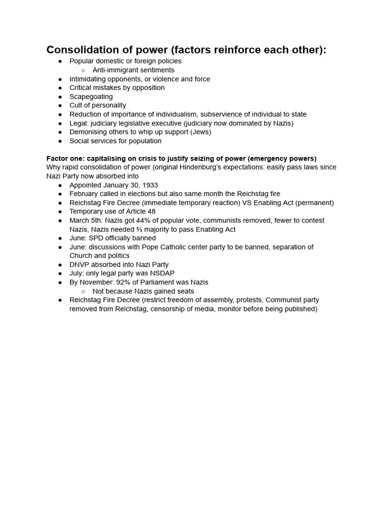 Consolidation of Hitler's Power | PDF