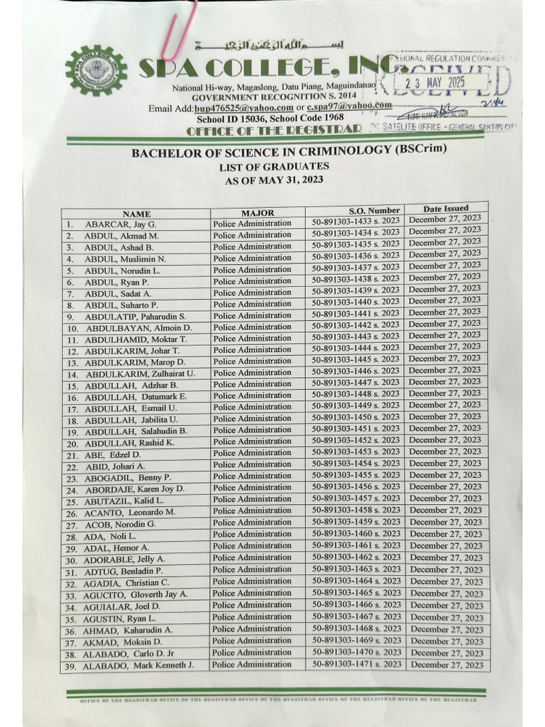 Log Spa College Bscrim 2023 | PDF