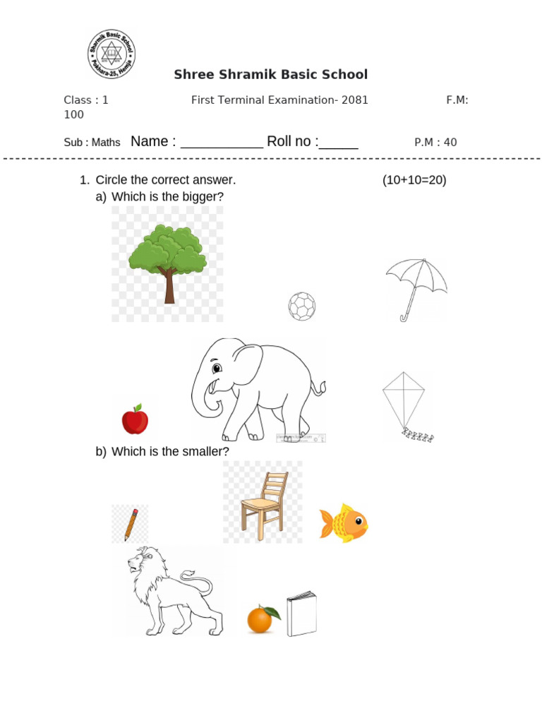Class 1 Maths | PDF