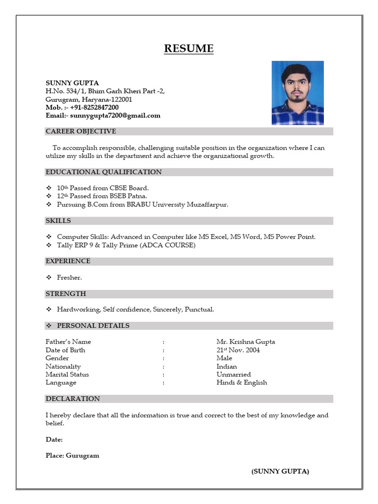 Sunny Gupta Resume - Fresh Graduate | PDF
