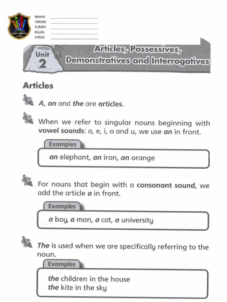 Grammar Primary 1 Organized | PDF