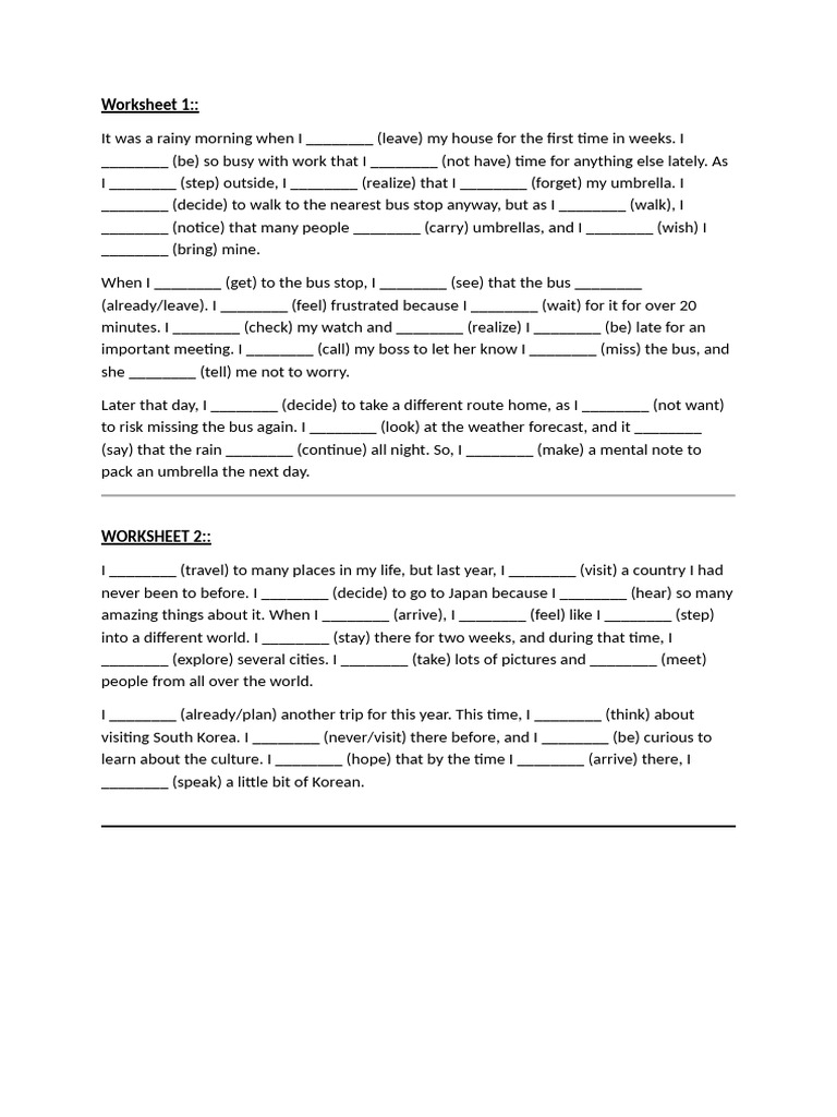 Daily Life Experiences in Past Tenses | PDF