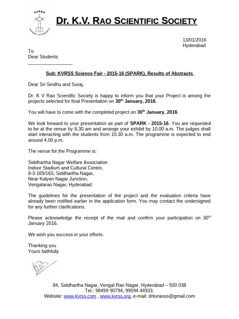 Science Fair Results Letters | PDF