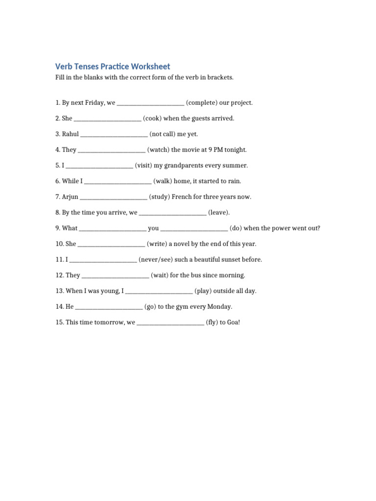 Verb Tenses Practice Worksheet | PDF