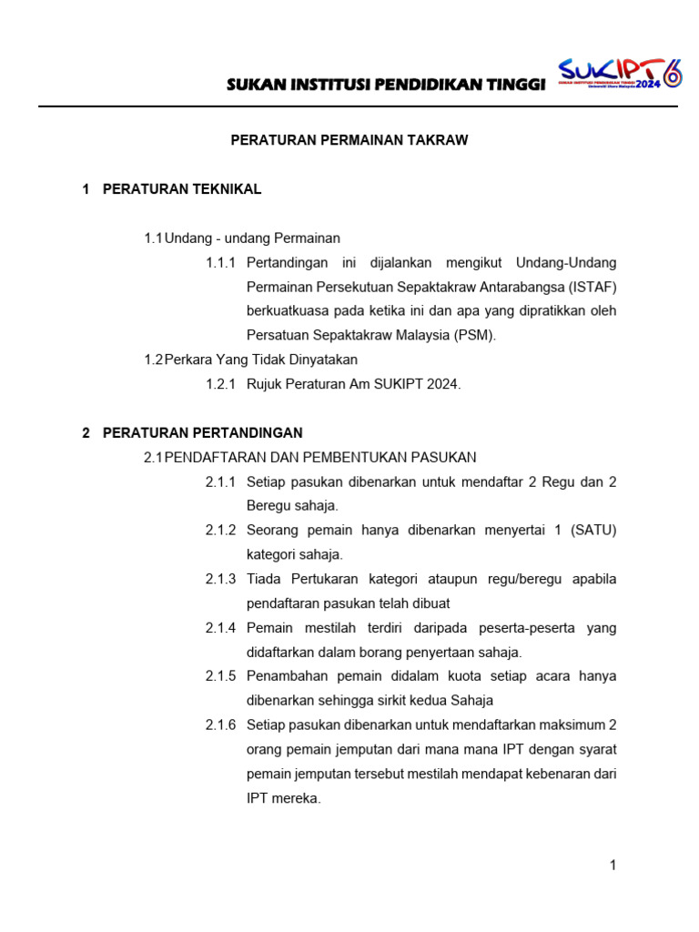Peraturan Takraw SUKIPT 2024 | PDF