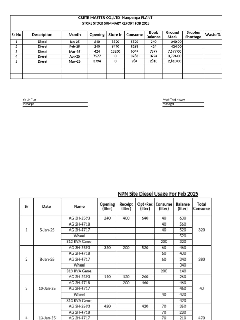 Diesel Usage 2025 | PDF