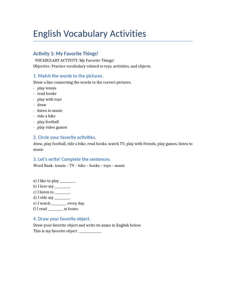 Fun Vocabulary Activities for Kids | PDF