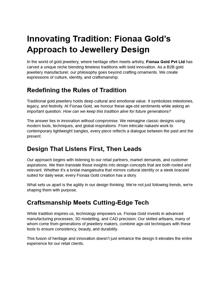Innovating Tradition - Fionaa Gold's Approach To Jewellery Design | PDF ...