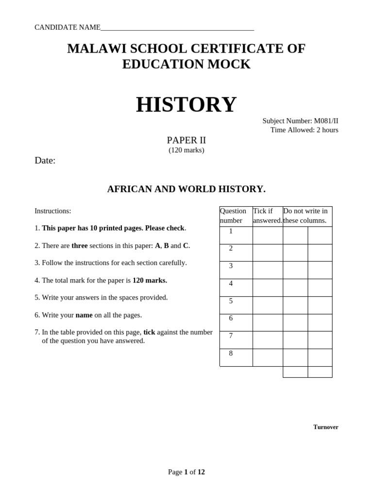 History p2 Mock 1 Question Paper | PDF
