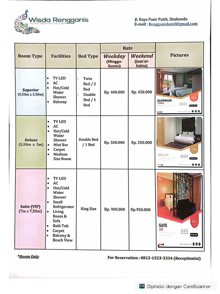 Pricelist Wisda Rengganis Hotel | PDF