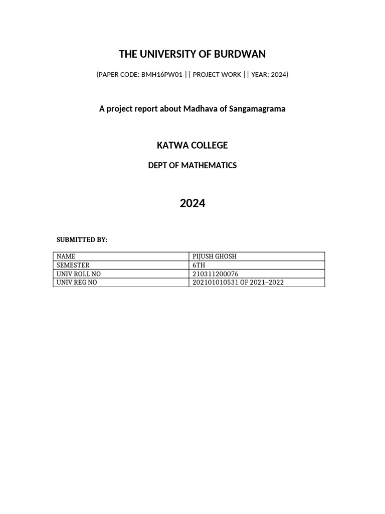 Project Report Cover Madhava | PDF