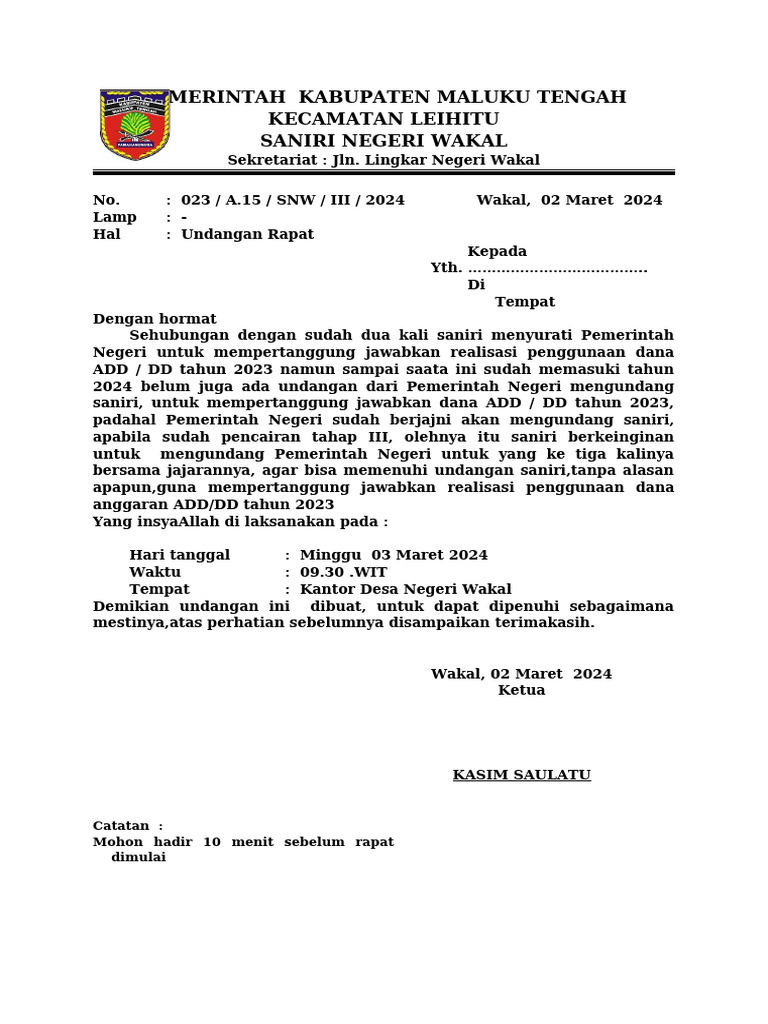 Undangan Saniri Wakal | PDF