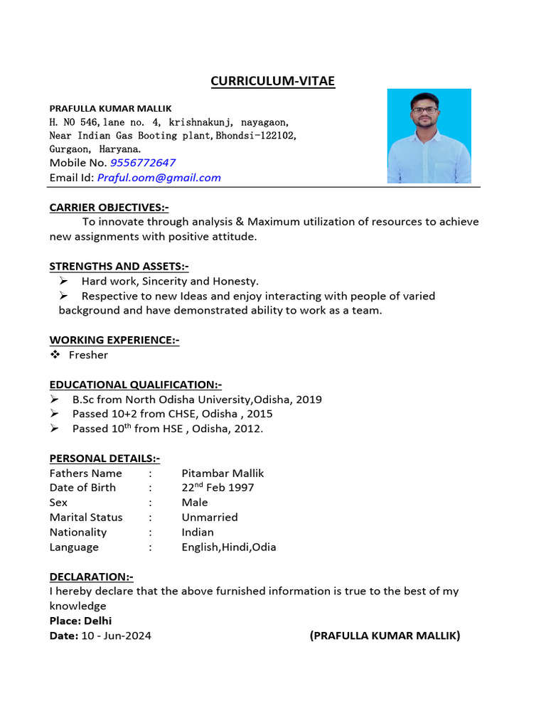 Curriculum Vitae of Prafulla Kumar Mallik | PDF