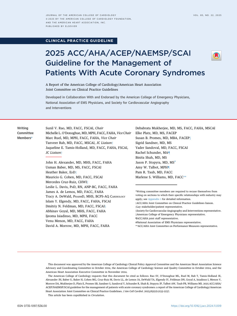 2025 Acute Coronary Syndromes Guideline | PDF | Myocardial Infarction ...