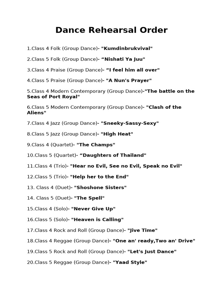 Dance Rehearsal Schedule by Class | PDF