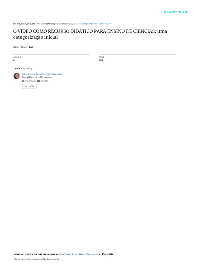 O Video Como Recurso Didatico para Ensino de Cienc | PDF | YouTube | Pedagogia