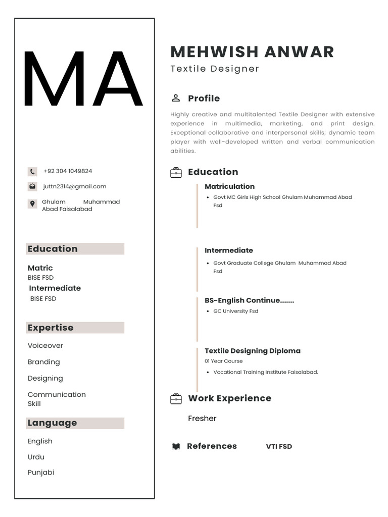 Graphic Design Profile: Mehwish Anwar | PDF