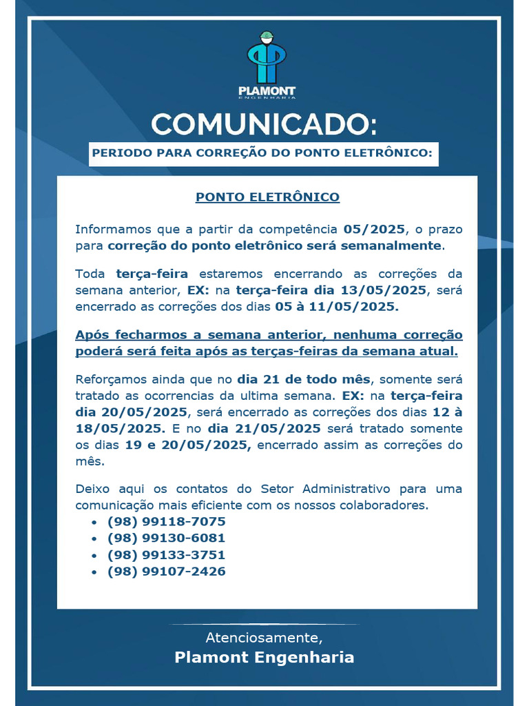 Comunicado_fechamento Do Ponto - Semanalmente | PDF