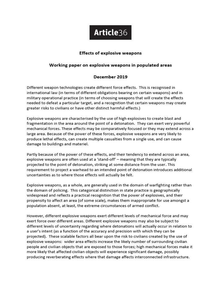 Effects of Explosive Weapons Working Paper On Explosive Weapons in Populated Areas December 2019 ...