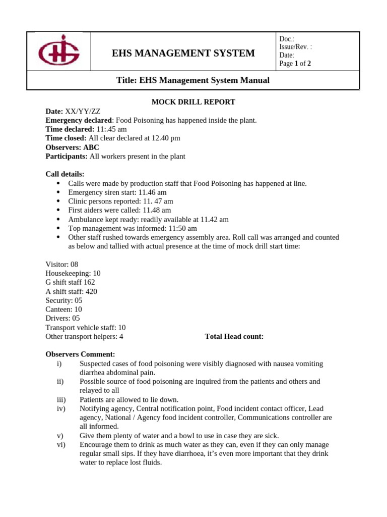 Food Poisoning - Mock Drill - Sample | PDF | Medical Specialties ...