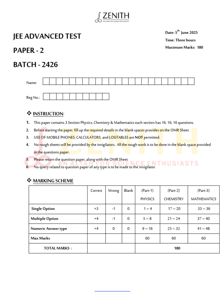 JEE Advanced Paper 2 Question Paper | PDF | Force | Sphere