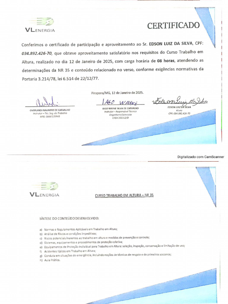 Edson Luiz Da Silva - NR35 | PDF