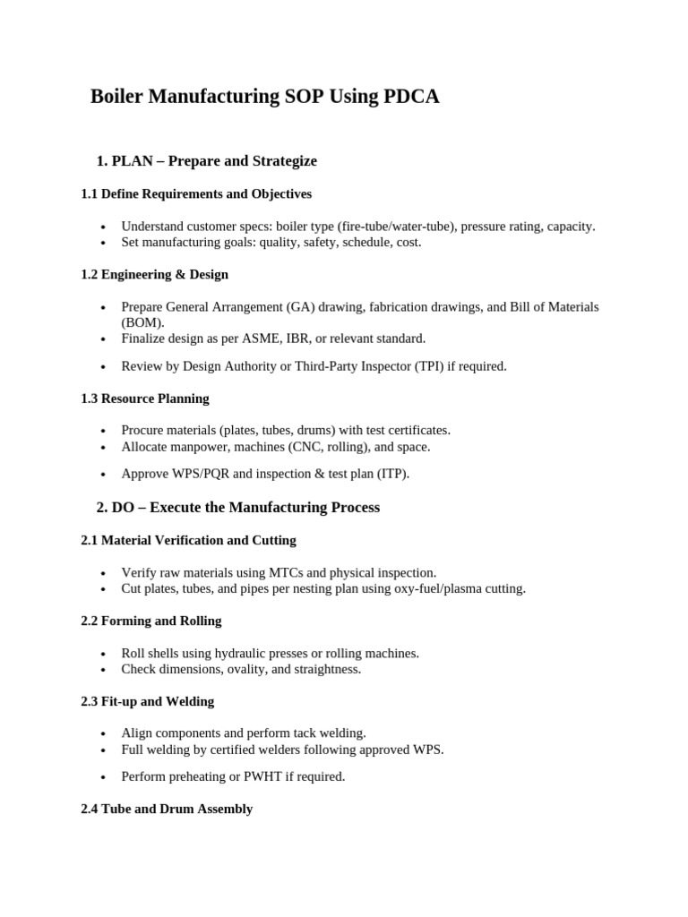 ? Boiler Manufacturing SOP Using PDCA | PDF | Boiler | Nondestructive ...