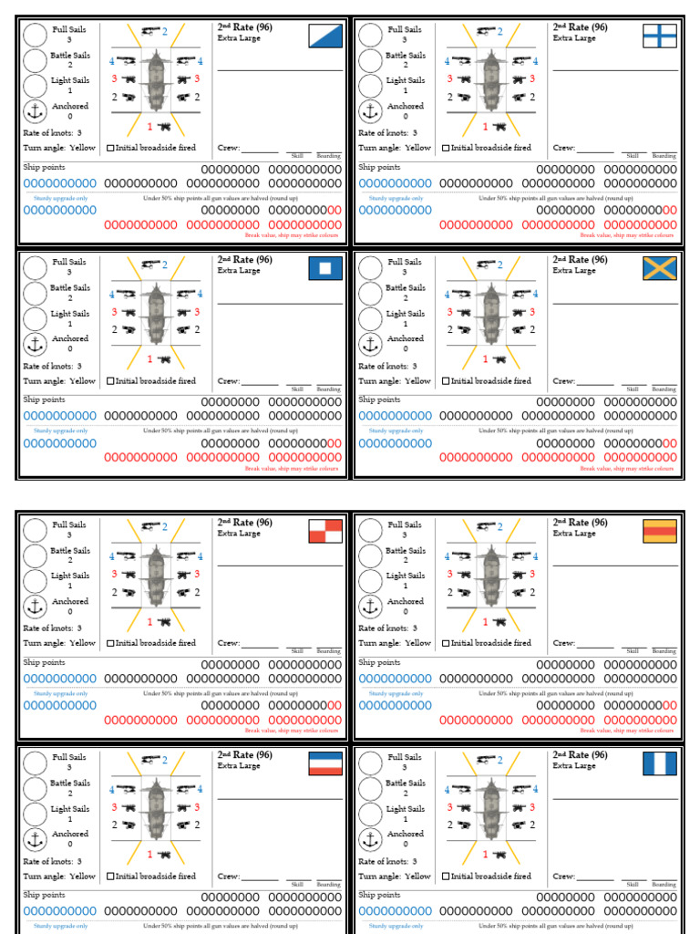 Black Seas Ship Cards (2nd Rate) A4 | PDF | Ships | Naval Warfare