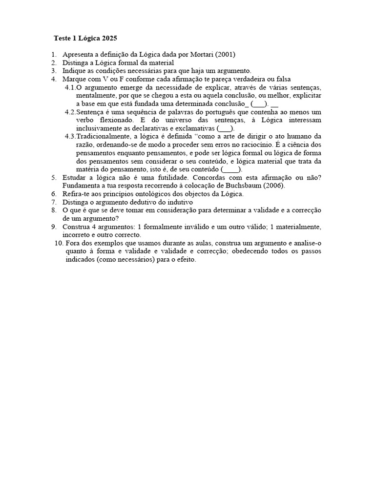 Teste de Lógica: Definições e Análises | PDF
