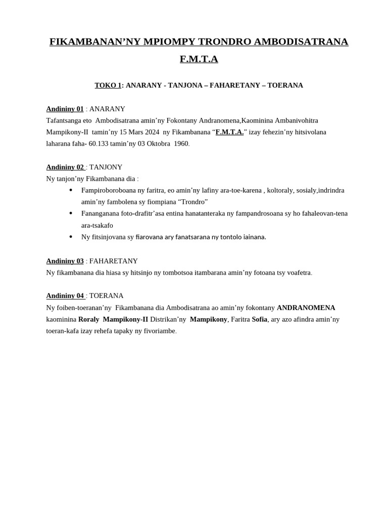 STATUT - FMTAdocx | PDF