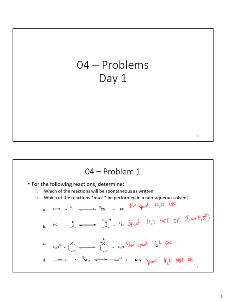 04 - Problems - Answer Key Day 1 | PDF | Acid | Physical Sciences