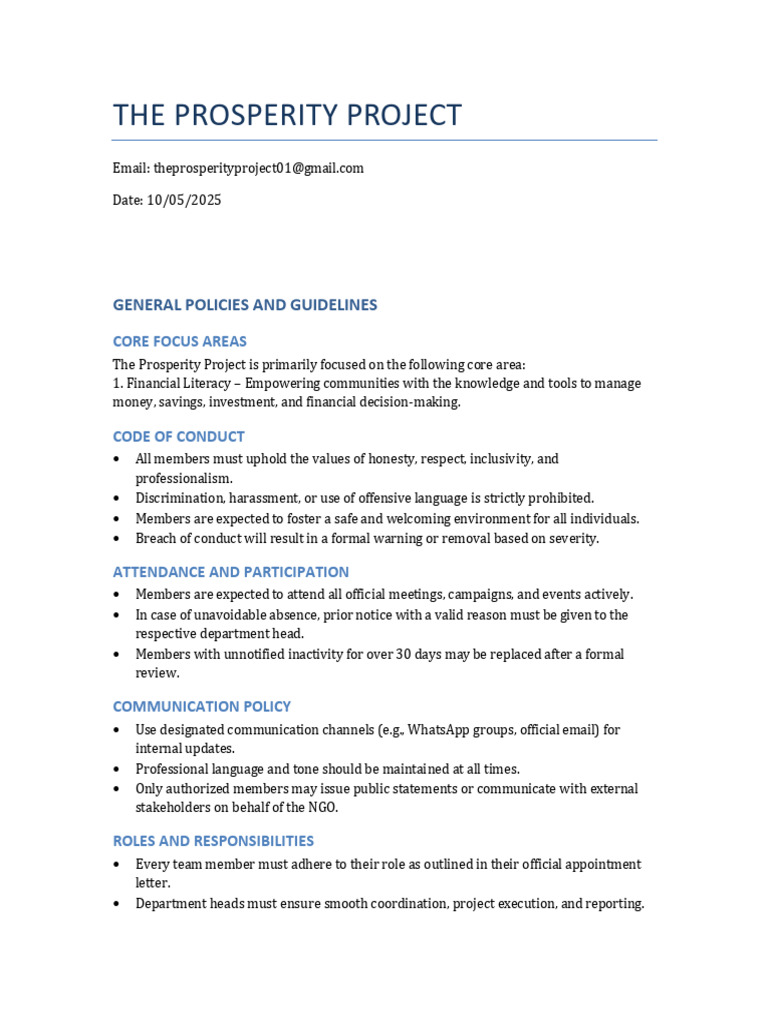 The Prosperity Project Policies Updated | PDF | Non Governmental ...