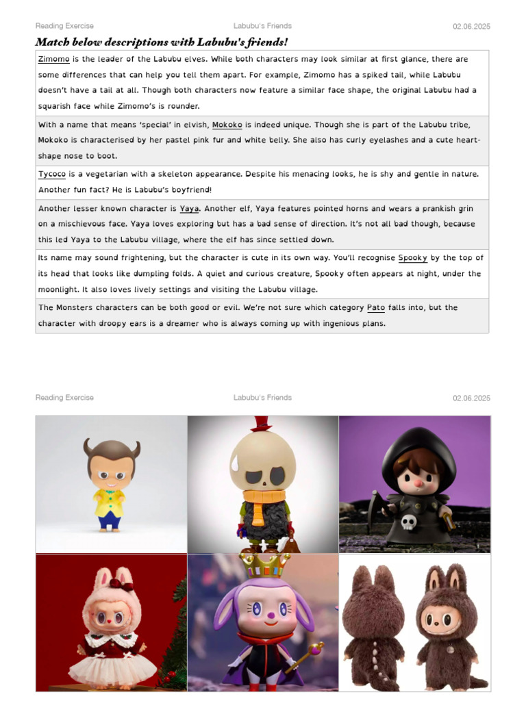 20250602-Reading Exercise (Labubu's Friends) | PDF