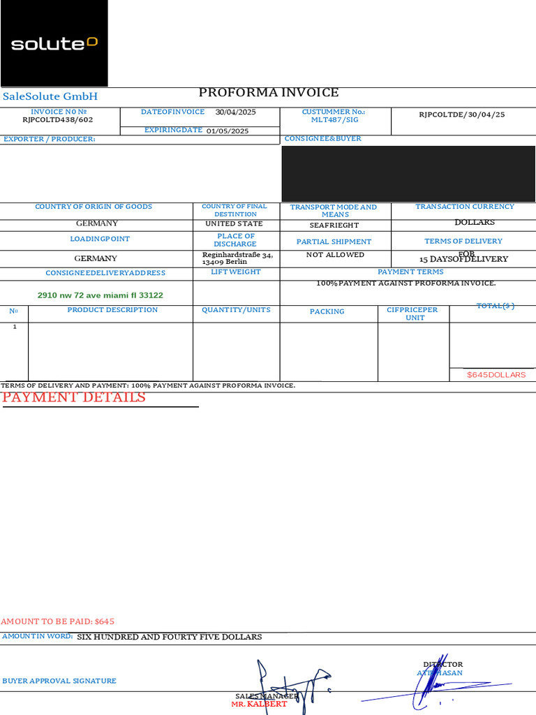 Salesolute GMBH Proforma Invoice Chadya PDF (1:2) | PDF | Invoice | Payments