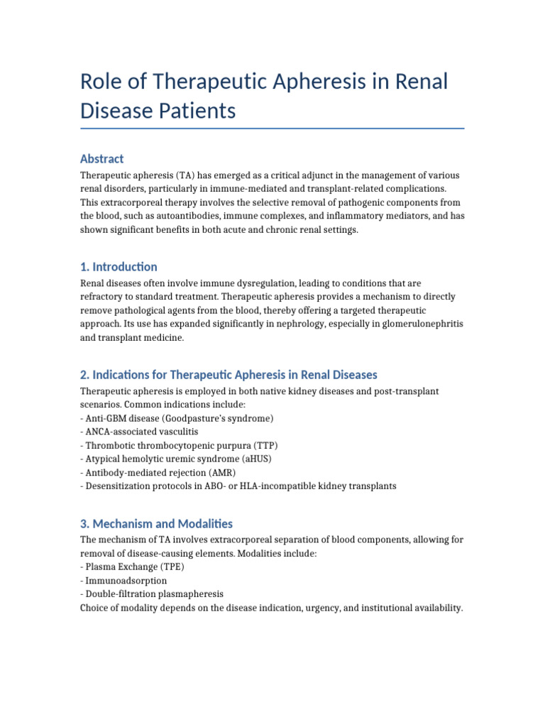 Apheresis in Renal Disease Management | PDF | Kidney Disease | Diseases ...