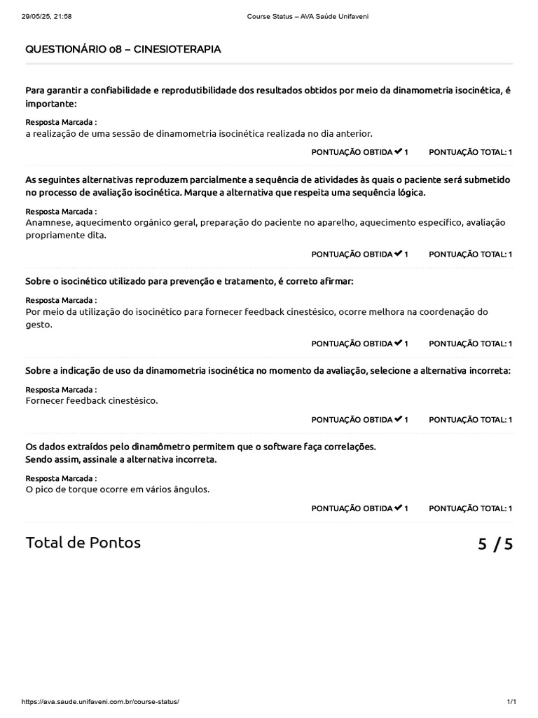 Questionário 08 - Cinesioterapia | PDF