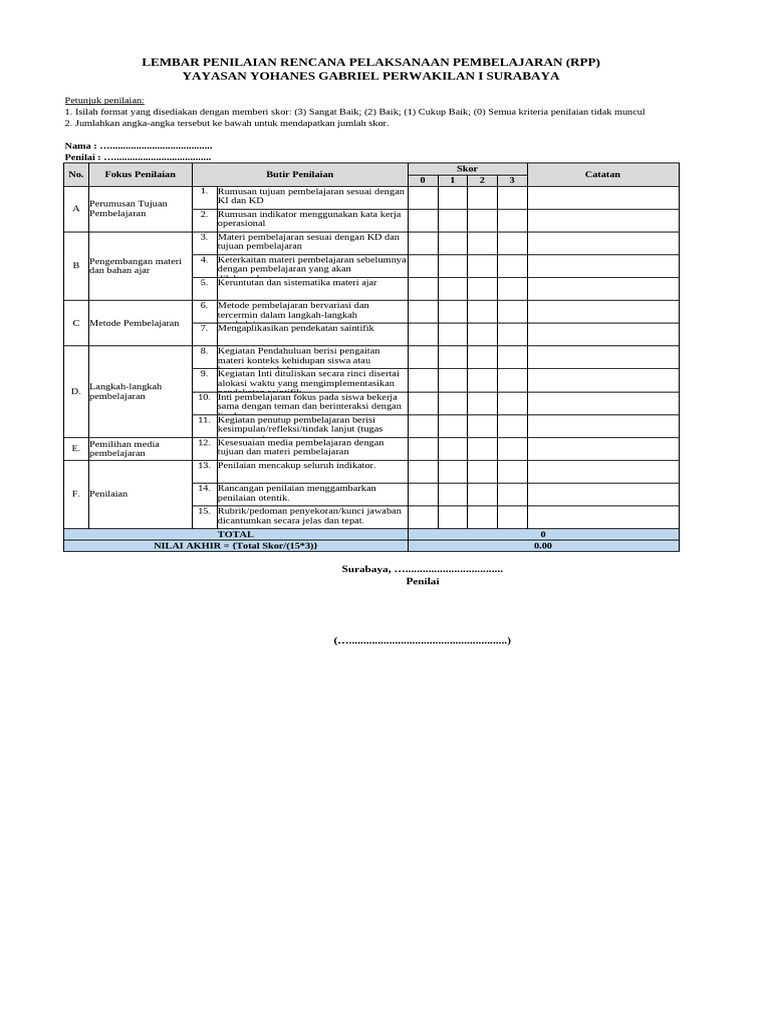 Format - Penilaian Microteaching | PDF