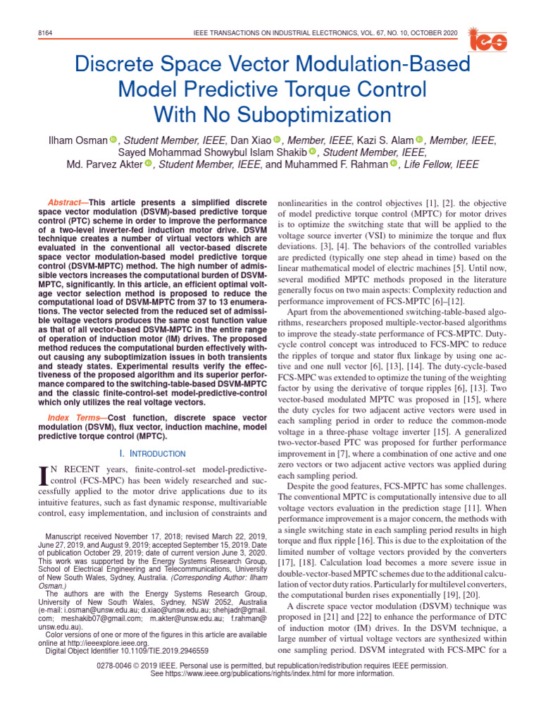 Discrete Space Vector Modulation Based Model Predictive Torque Control